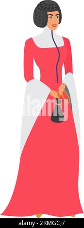 Medieval People Lady, Knight And Jester Vector. Medieval Woman Wearing ...
