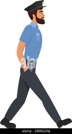 Side view of walking policeman. Police officer in working uniform ...