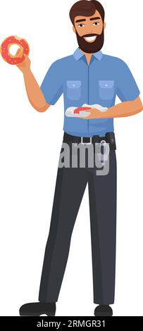 Police officer with coffee and donut. Funny cartoon character. Vector ...