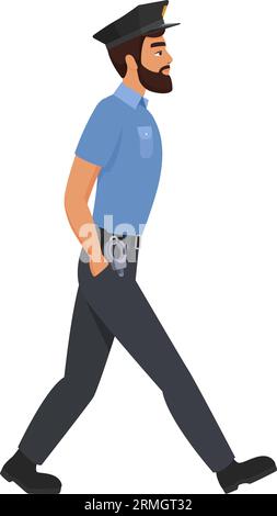 Side view of walking policeman. Police officer in working uniform ...