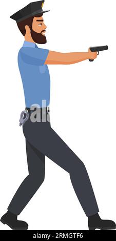 Policeman with pointing gun. Police officer shooting attack cartoon ...