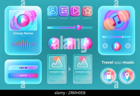 Audio player interface with loading bar, buttons, sound wave icon ...