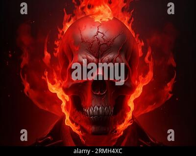 A background of blazing flames of dark, bloody red color, with a ...