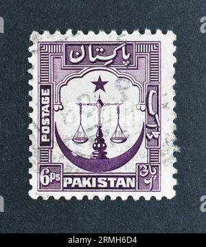 Cancelled postage stamp printed by Pakistan, that shows Allama Iqbal ...