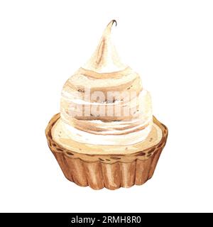 Lemon meringue cheesecake on white plate on white background Stock ...