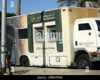 Cairo, Egypt, July 22 2023: A mobile banking vehicle, ATM and foreign ...