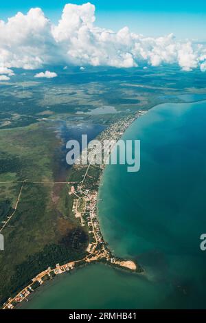 Aerial view of eastern coast of Belize and Caribbean barrier reef Stock ...
