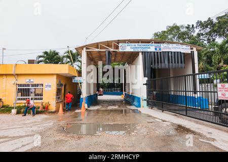 a disinfectant shed for spraying freight trucks crossing the land ...