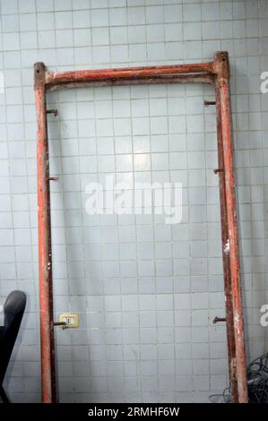 A disassembled metal scaffold, a temporary structure constructed using ...