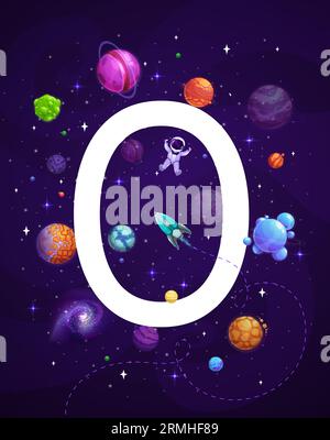 Cartoon space alphabet on starry galaxy landscape vector background ...