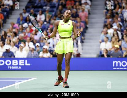 Laura Siegemund of Germany reacts after beating Madison Keys of the U.S. during their women's ...