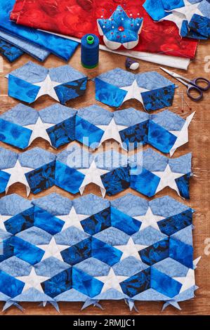 Sewing of quilt with stylized elements of American flag Stock Photo - Alamy