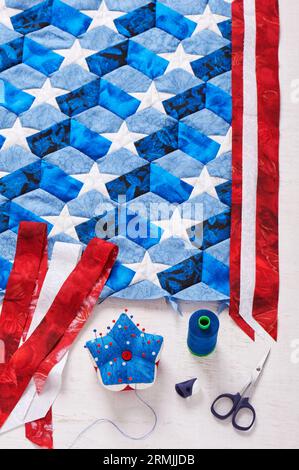 Sewing of quilt with stylized elements of American flag Stock Photo - Alamy