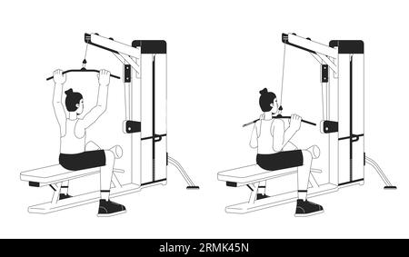 Muscle building with lat pulldown machine flat line vector spot ...