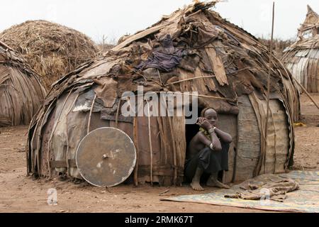 straw Huts at the Daasanach tribe village, Omo Valley, Ethiopia, Africa ...