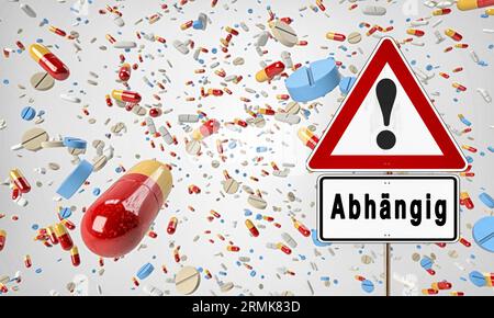 Symbol image, attention sign for tablet addiction, danger of addiction ...