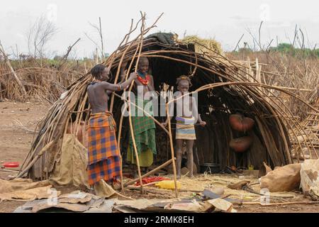 straw Huts at the Daasanach tribe village, Omo Valley, Ethiopia, Africa ...