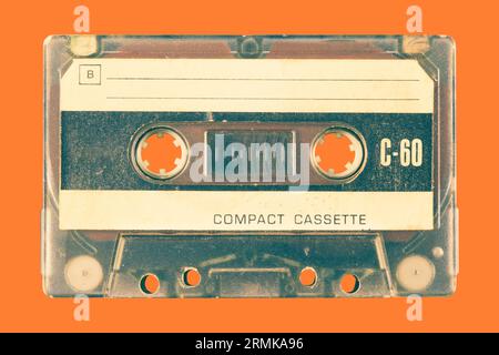 Vintage compact audio cassette front view isolated on white background ...