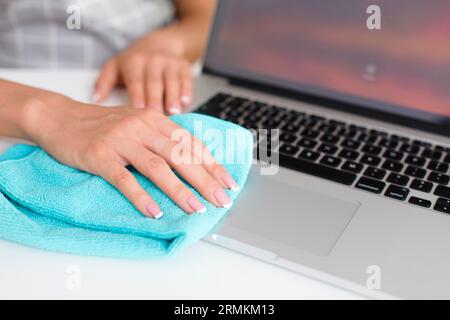 Woman Hand Cleaning Laptop Screen Stock Photo - Alamy