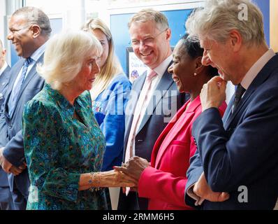 Queen Camilla speaks with Floella Benjamin during a reception at ...