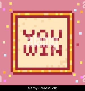 Pixel art 8-bit You Win text with three winner golden cups on white ...