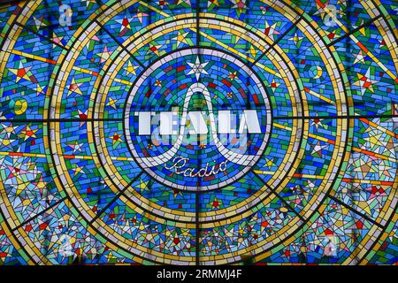 Colourful stained glass window with Tesla Radio Logo in the Svetozor ...