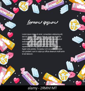 Vector Bubble Gum Frame, square placard with outline illustration of ...