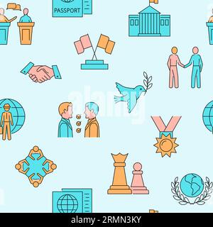 Diplomacy seamless pattern in line style. Diplomatic communication and ...