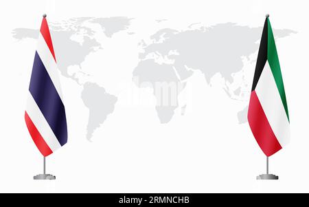 Thailand and Kuwait flags for official meeting against background of ...