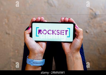 In this photo illustration, the Rockset logo seen displayed on a ...
