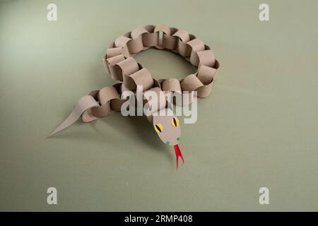 a snake made out of toilet paper rolls, craft made of recycle cardboard ...