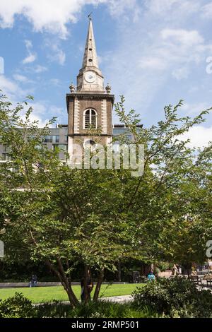 The church tower and spire of St Botolph Without Aldgate with the St ...