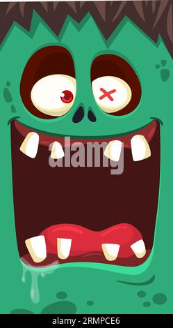 Cartoon angry zombie face avatar. Halloween vector illustration of ...