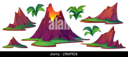Volcano collection. Rock exploding with magma, smoke and ashes ...