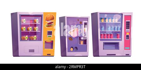 Set of vending machines isolated on white background. Vector cartoon illustration of automated ...