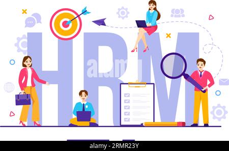 HRM Human Resource Management Vector Illustration with System Managing ...
