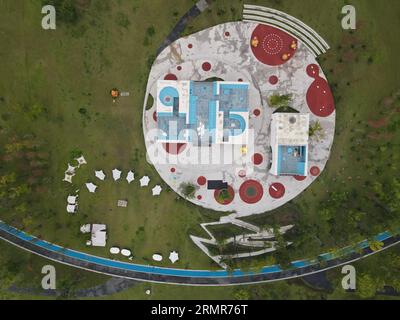 Aerial photo shows a giant panda themed children's art center in ...
