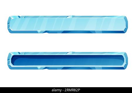 Set slider ice interface button, frozen panel for game level in cartoon style isolated on white ...