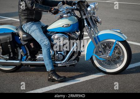 Harley Davidson Springer Softail Driver With His Motor Bike Stock Photo ...