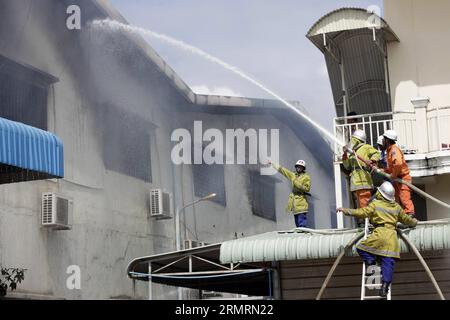 Chinese firefighters extinguish the fire in a forest in Greater Khingan ...