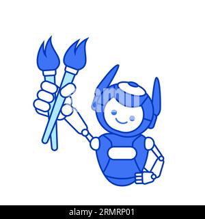 Robot mascot holding paint roller vector illustration Stock Vector ...