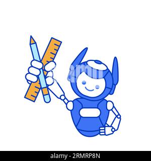 Robot mascot holding pencil and ruler vector illustration Stock Vector ...
