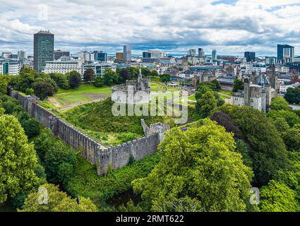 Cardiff Castle from a drone, Cardiff, Wales, England, Europe Stock ...