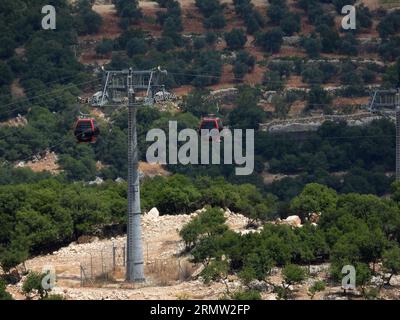Ajloun, Jordan - Ajloun Cable car pole and cabins (Ajloun Teleferik ...