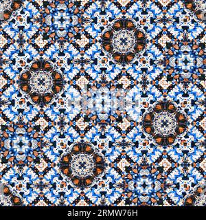 Indigo Blue white watercolor batik blur azulejos tile background ...