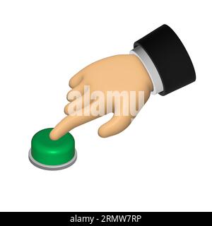 A men's hand clicking, pushing 3d start button vector illustration ...