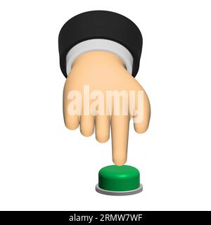 A men's hand clicking, pushing 3d start button vector illustration ...