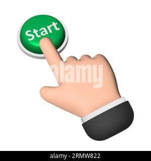 A men's hand clicking, pushing 3d start button vector illustration Stock Photo - Alamy