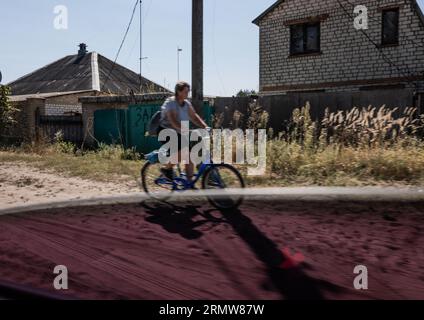 Podoly, Ukraine. 30th Aug, 2023. Iryna, 65, welcomes a volunteer ...