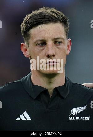 Cam Roigard #9 of New Zealand during the Rugby World Cup Pool A match ...